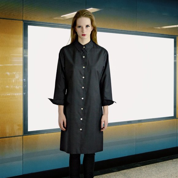 SilkLand | Dresses | Vintage 9s Minimalist Black Silk Button Up ...